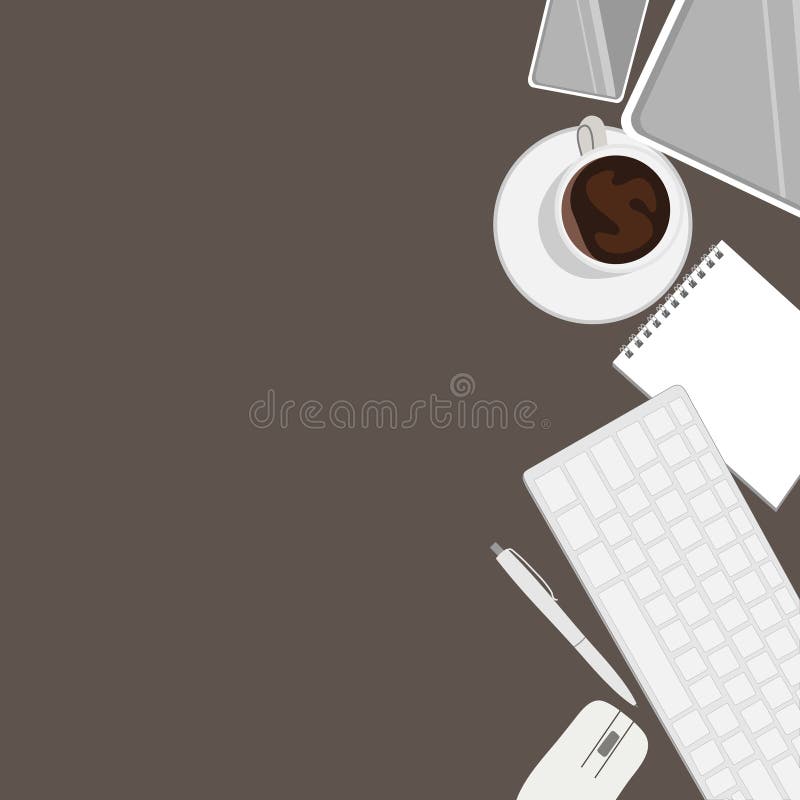 Workplace. Tablet, Phone, Keyboard, Coffee, Notepad Stock Vector ...