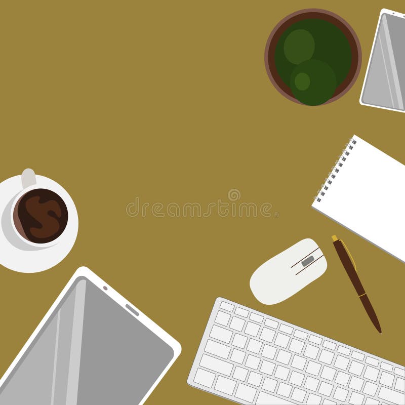Workplace. Tablet, Phone, Keyboard, Coffee, Notepad Stock Vector ...