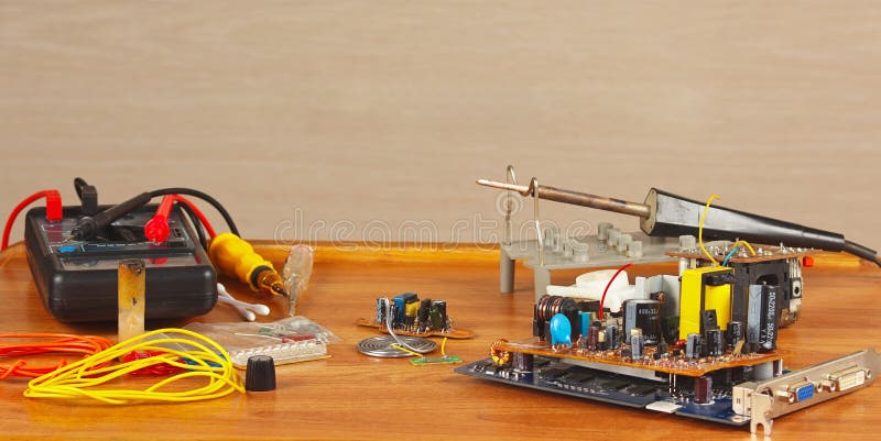 Workplace, Tools and Electronics Parts Master Stock Image - Image of ...