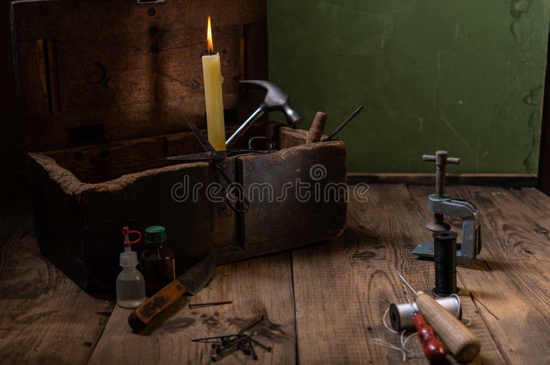 Workplace with Tools. Items and Tools on the Table. Still Life of Tools ...