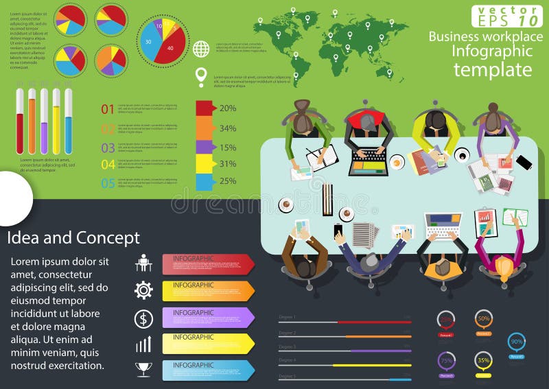 Business Workplace Top View Modern Idea and Concept Vector Illustration ...