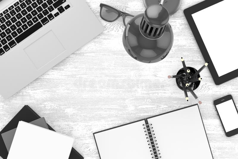 Workplace, top view stock illustration. Illustration of computer - 52420608