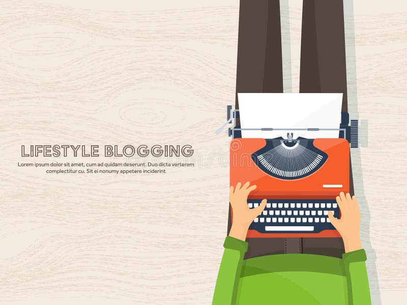 Workplace with Typewriter. Flat Design.Writing a Blog Blogging ...