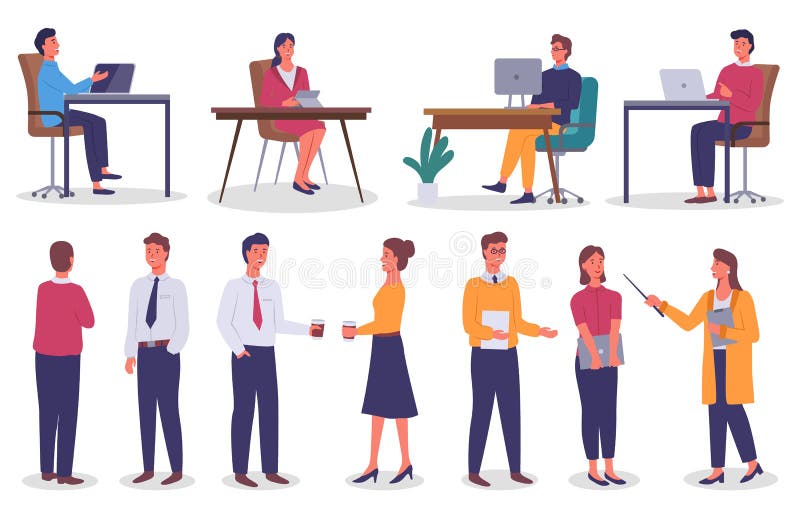 Workplace, Using Computers, Set of Businesspeople Working with ...