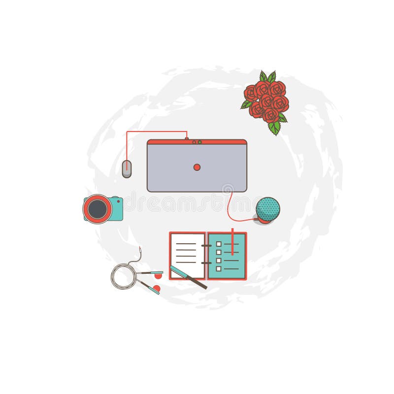 Workplace Vector. Flat Style Computer, a Technique for Work. Stock ...