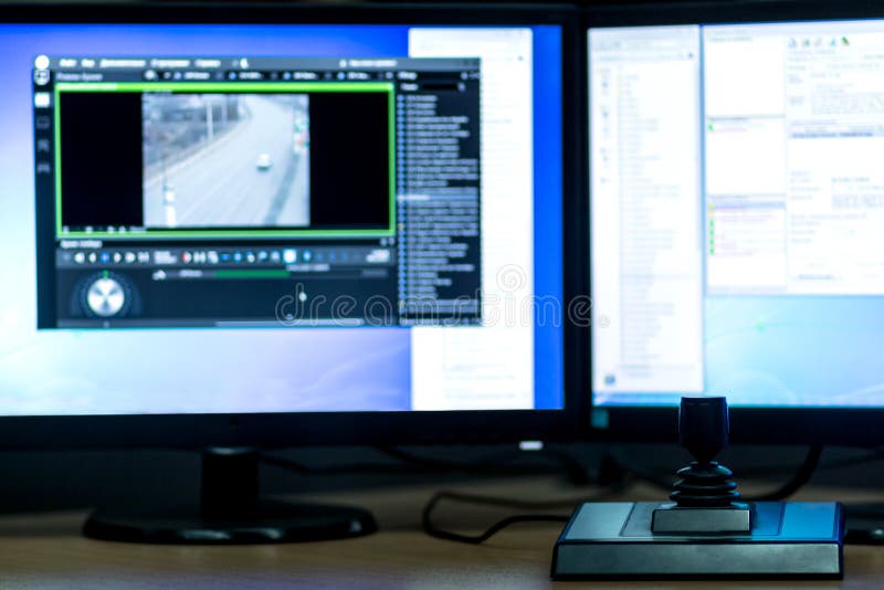 Workplace with Surveillance Camera Monitors. Security Office ...