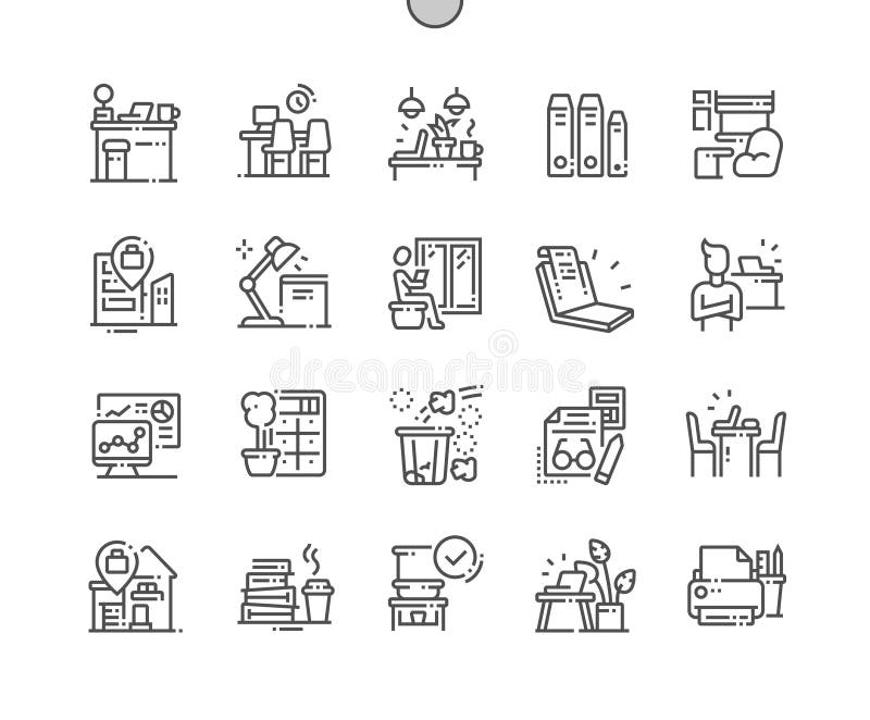 Workplace Well-crafted Pixel Perfect Vector Thin Line Icons 30 2x Grid ...
