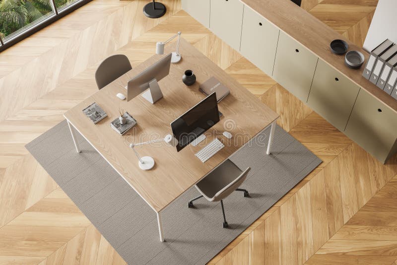 Workplace in White Office, Top View Stock Illustration - Illustration ...