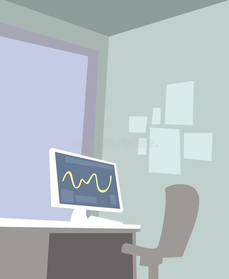 Workplace by the Window. Table, Computer, Monitor Stock Vector ...