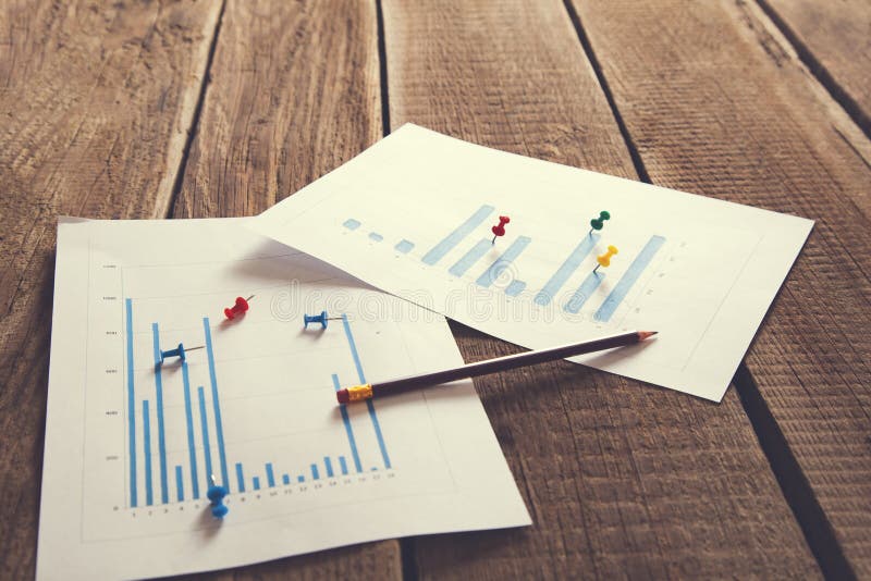 Workplace on Wooden Table with Graph Papers Stock Image - Image of ...