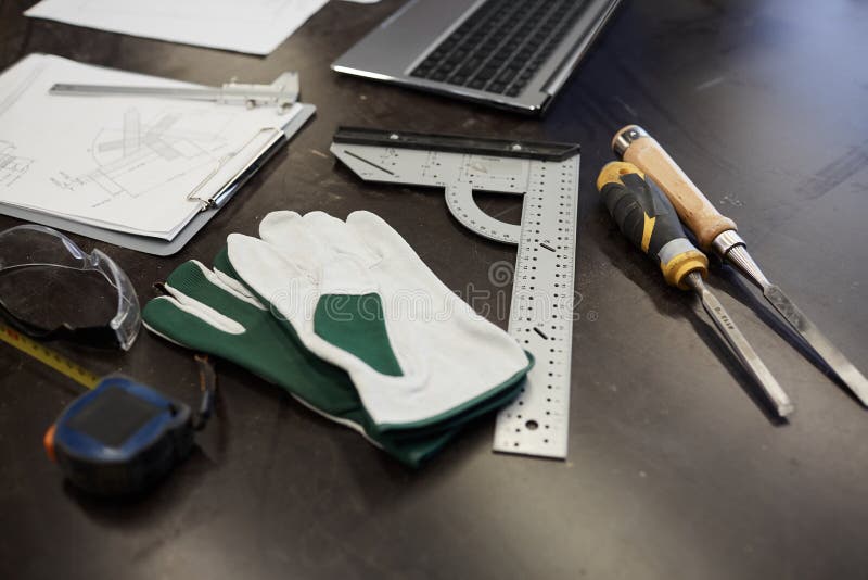 Workplace with work tools stock image. Image of equipment - 168268845