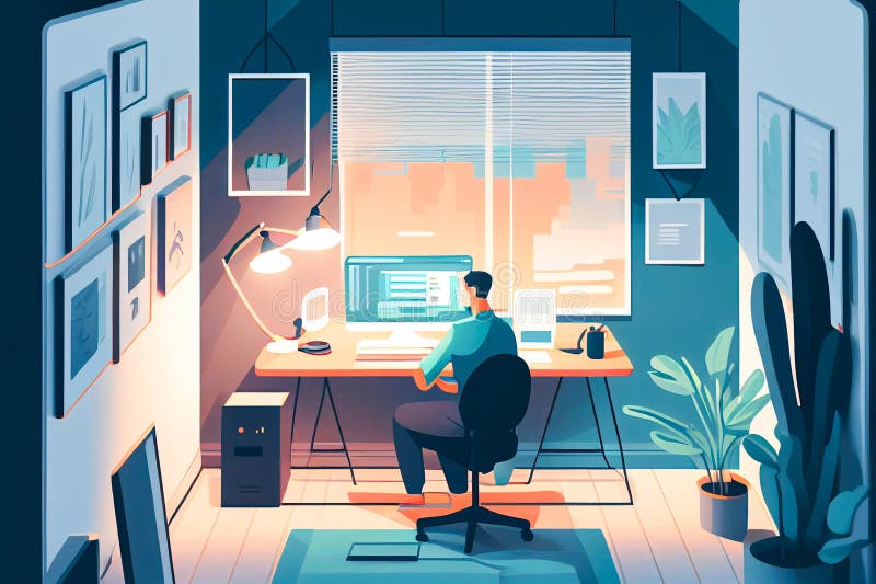 Workplace and Working on Laptop Watching Video Player, Concept of ...