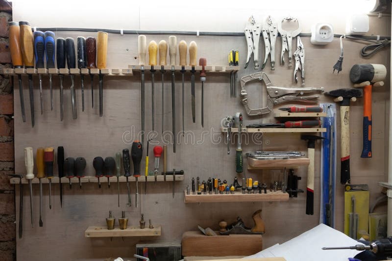 Workplace in the Workshop: Wall Storage of Tools Stock Photo - Image of ...