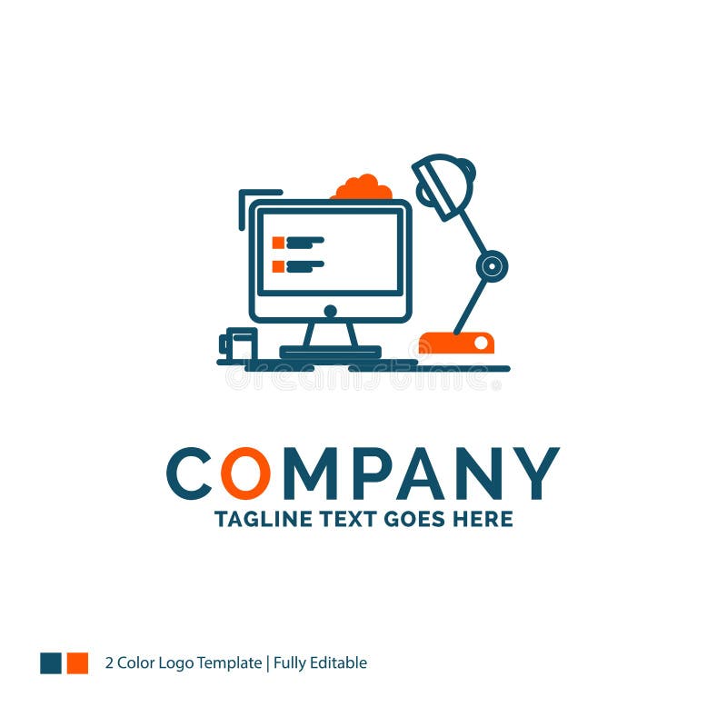 Workplace, Workstation, Office, Lamp, Computer Logo Design. Blue Stock ...