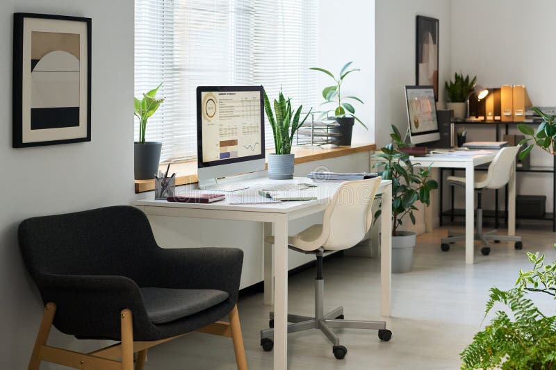 Workplaces with Computers in Modern Office Stock Image - Image of ...