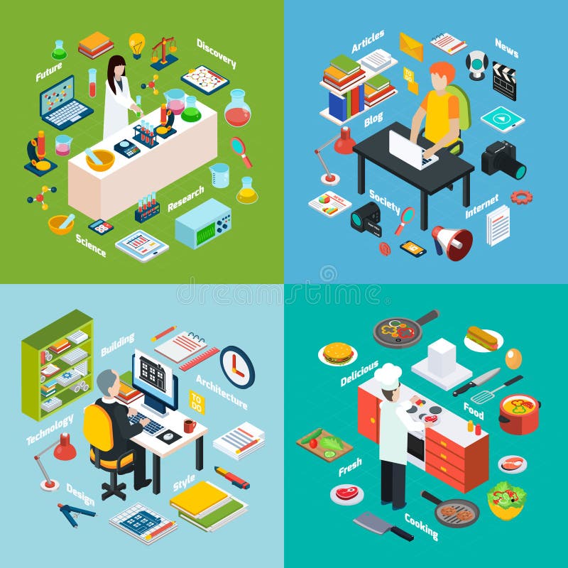 Workplaces Professions 2x2 Isometric Compositions Stock Illustrations ...