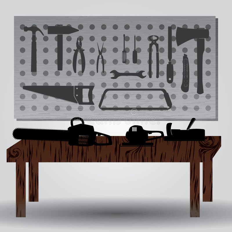 Workroom with Hand Tools and Workbench Eps10 Stock Vector ...
