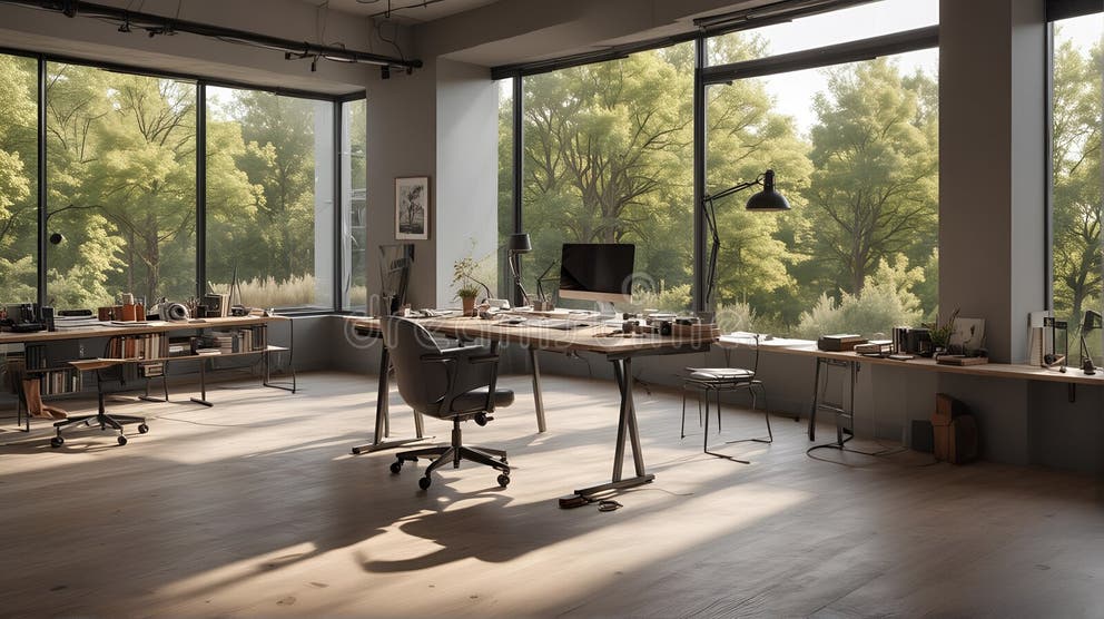 A Workroom with a Modern, Ergonomic Desk and a Collection of High ...