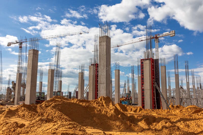 Works on the Construction Site Stock Image - Image of cranes, cityscape ...