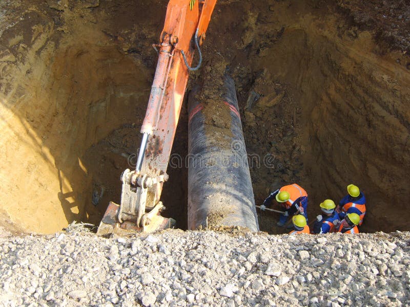 Works on the Dug-out Oil Pipeline Stock Photo - Image of pipeline ...