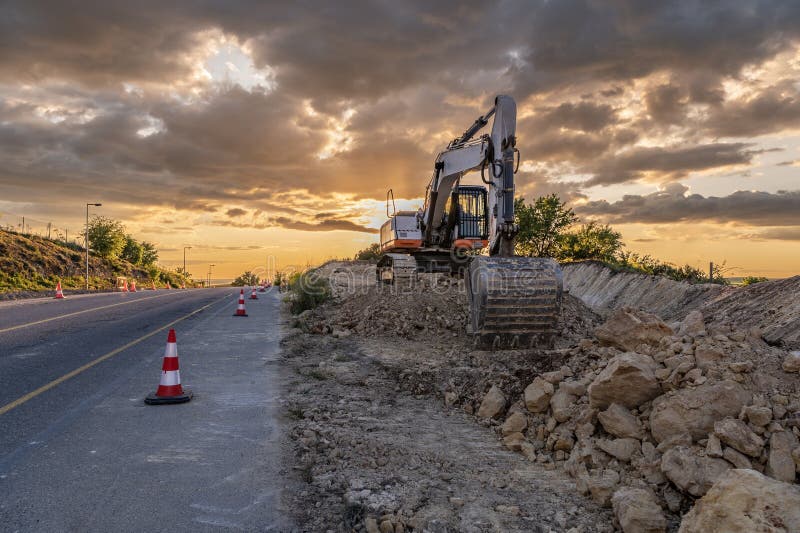 Works of Extension of a Road with Excavator Editorial Stock Image ...