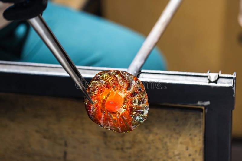 Works of a Glass Blowing Workshop in Progress. Molten Glass Stock Photo ...