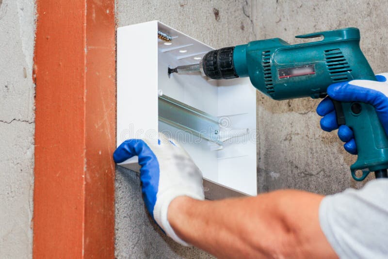 Fixing the Junction Box To the Wall. Stock Image - Image of closeup ...