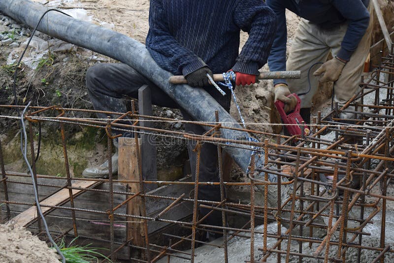 Works on Pouring Concrete with a Pumping Machine Stock Photo - Image of ...