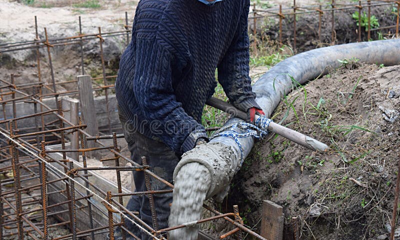 Works on Pouring Concrete with a Pumping Machine Stock Photo - Image of ...