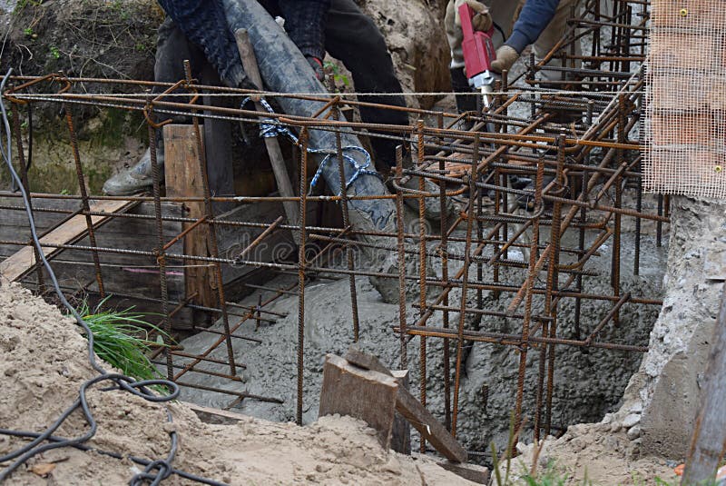 Works on Pouring Concrete with a Pumping Machine Stock Photo - Image of ...