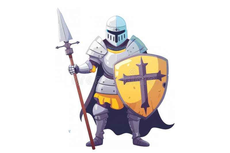 Medieval Knight Shining Armor Complete Lance Shield Standing Resolute ...