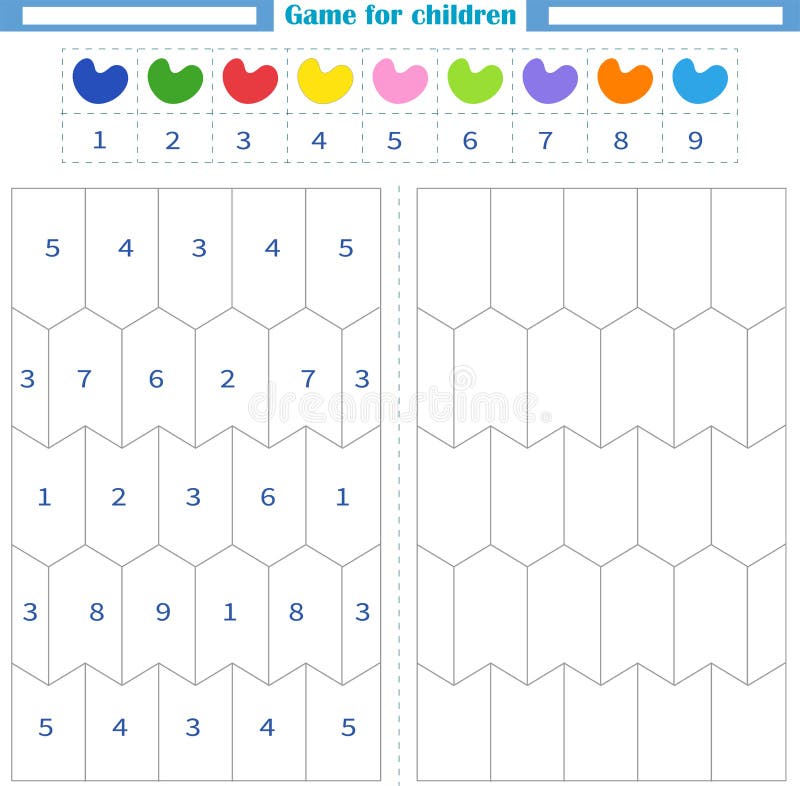 Worksheet for Children. Color the Empty Shapes by Number and Color ...