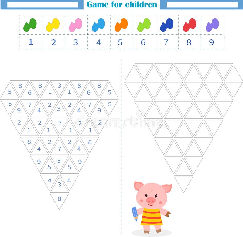 Worksheet for Children. Color the Empty Shapes by Number and Color ...