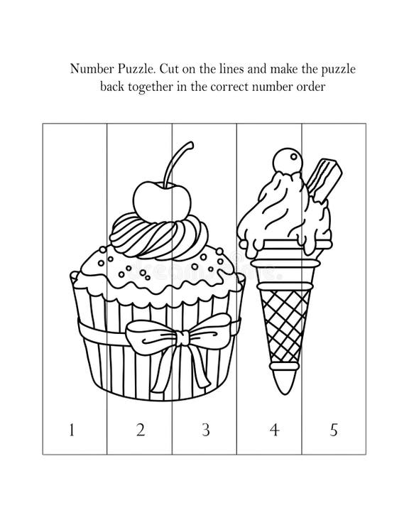 Worksheet Coloring Page Cupcake and Ice Cream Illustrations Split into ...