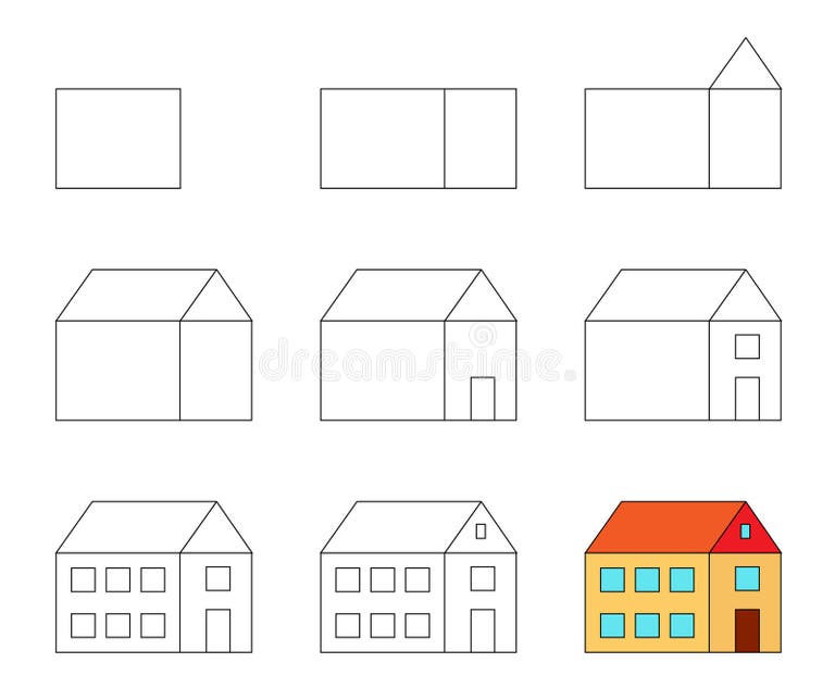 Worksheet Easy Guide To Drawing Big House. Simple Step by Step Drawing ...