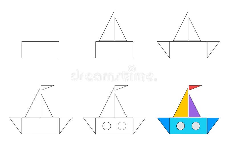Worksheet Easy Guide To Drawing Cartoon Boat. Simple Step by Step ...
