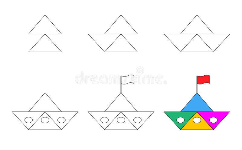 Worksheet Easy Guide To Drawing Cartoon Boat. Simple Step by Step ...