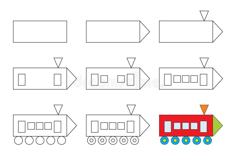 Worksheet Easy Guide To Drawing Cartoon Locomotive. Simple Step-by-step ...