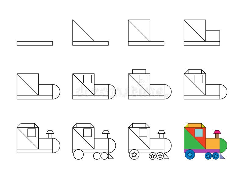 Worksheet Easy Guide To Drawing Cartoon Locomotive. Simple Step-by-step ...