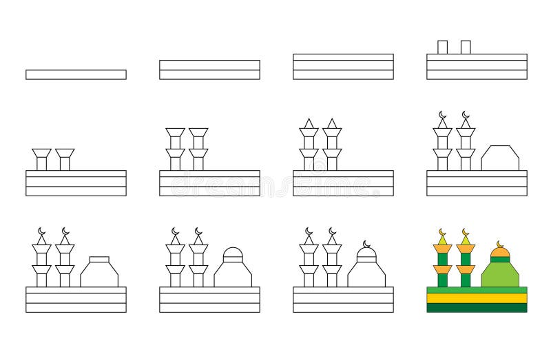 Worksheet Easy Guide To Drawing Cartoon Mosque. Simple Step-by-step ...