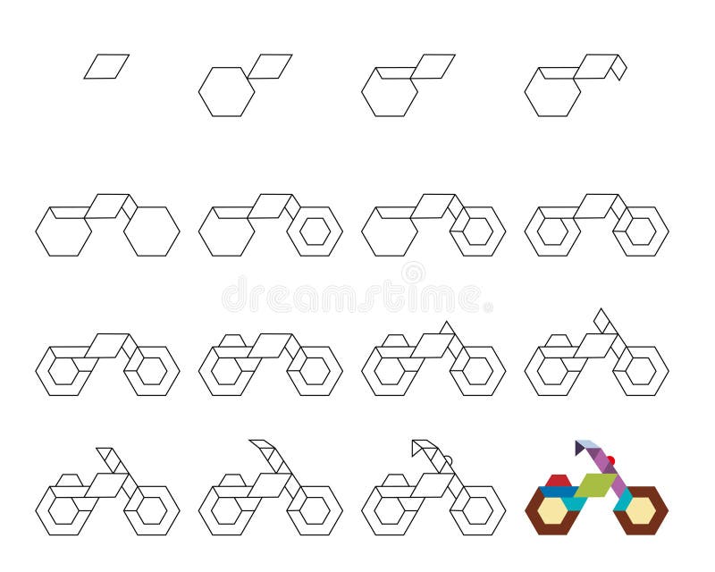 Worksheet Easy Guide To Drawing Cartoon Motorcycle. Simple Step-by-step ...