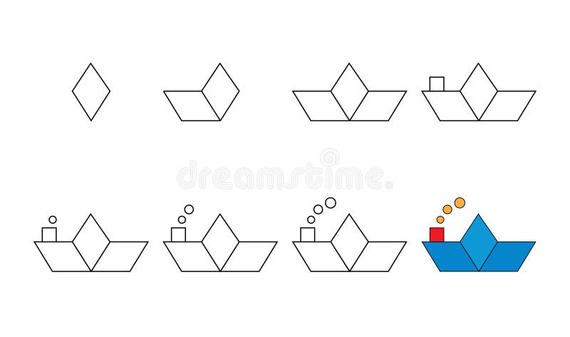 Worksheet Easy Guide To Drawing Cartoon Paper Boat Stock Vector ...