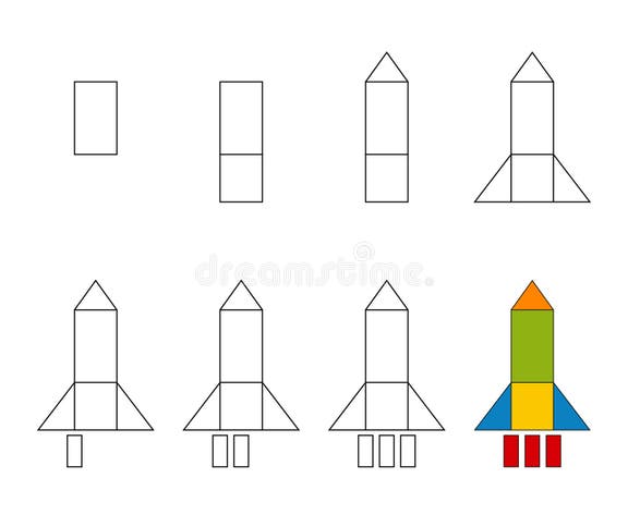 Worksheet Easy Guide To Drawing Cartoon Rocket Ship. Simple Step-by ...