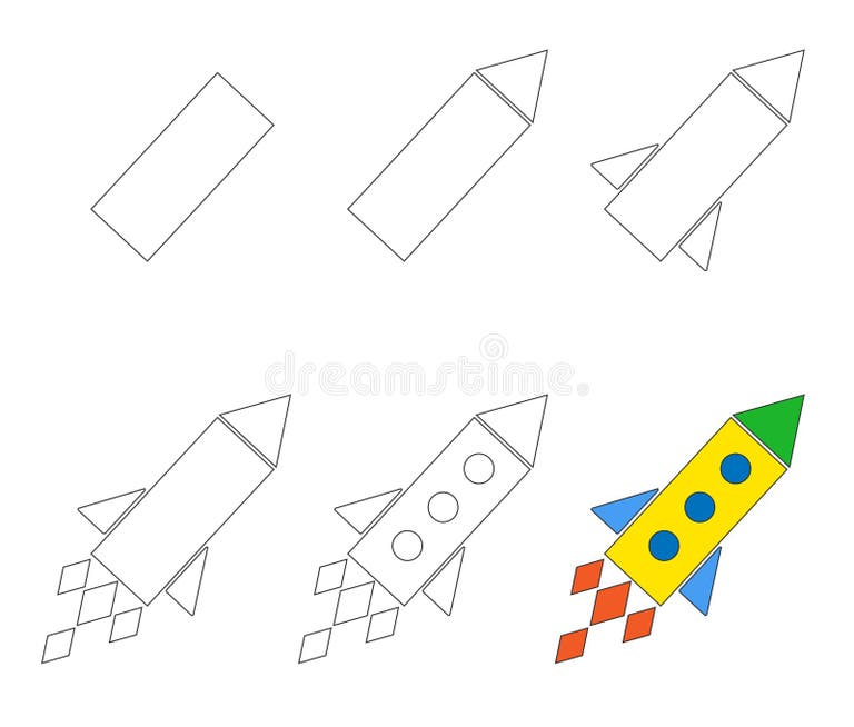 Worksheet Easy Guide To Drawing Cartoon Rocket. Simple Step-by-step ...