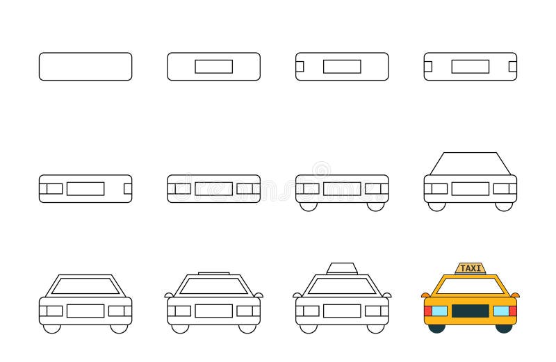 Worksheet Easy Guide To Drawing Cartoon Taxi. Simple Step-by-step ...