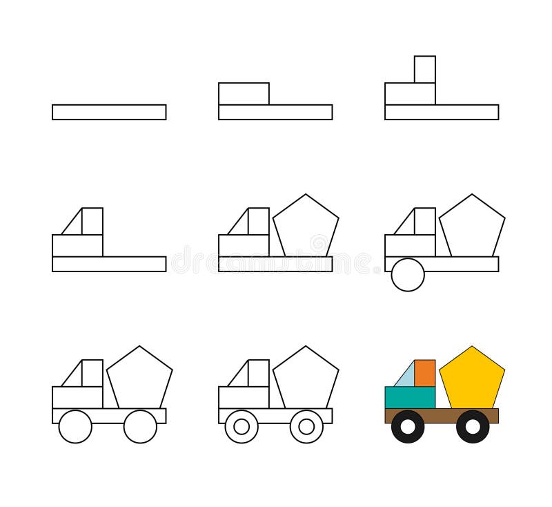 Worksheet Easy Guide To Drawing Cartoon Truck. Simple Step-by-step ...