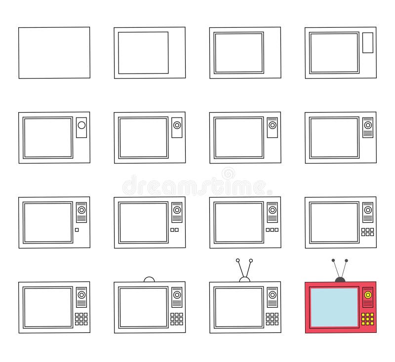 Worksheet Easy Guide To Drawing Cartoon TV Retro. Simple Step-by-step ...