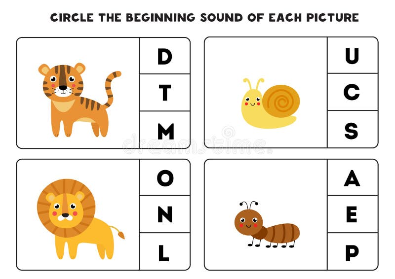 Worksheet for Kids. Find the Beginning Sound. Stock Vector ...