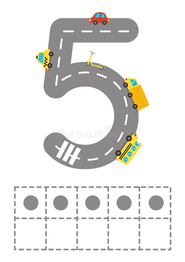 Worksheet for Kids. Road Numbers for Kids. Ten Frame Number 5. Stock ...