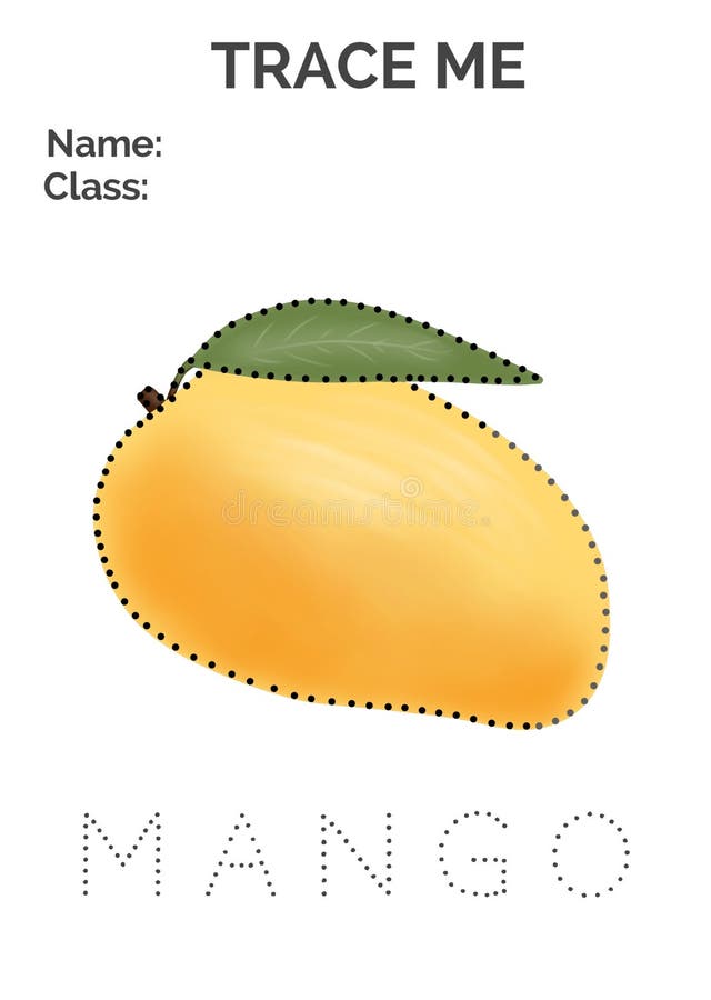 Worksheet for Kids, Tracing a Mango Stock Illustration - Illustration ...